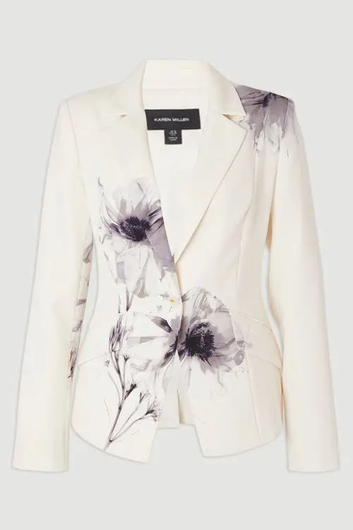 Karen Millen Floral Crepe Single Breasted Blazer