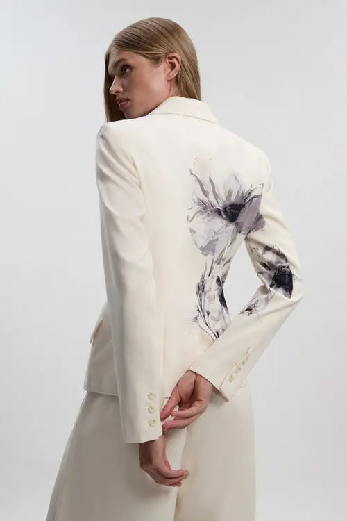 Karen Millen Floral Crepe Single Breasted Blazer