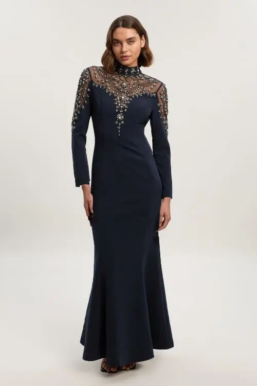 Karen Millen Petite Crystal Embellished Maxi Dress - Midnight