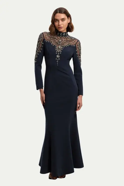 Karen Millen Petite Crystal Embellished Maxi Dress - Midnight