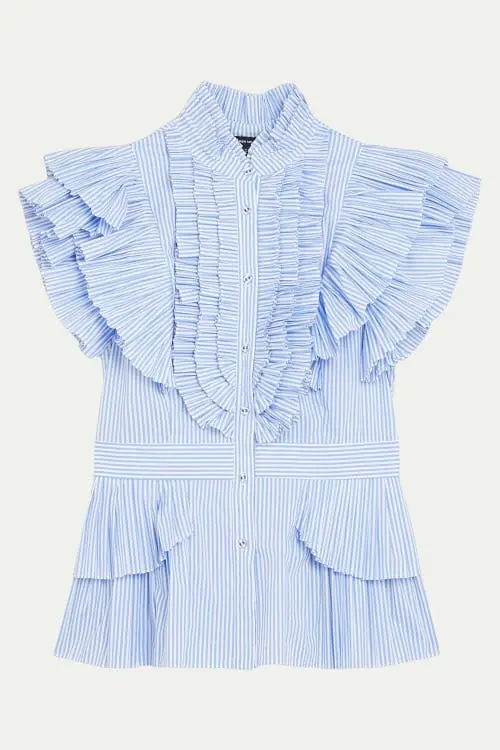 Karen Millen Sleeveless D Pleated Ruffle Blouse - Stripe