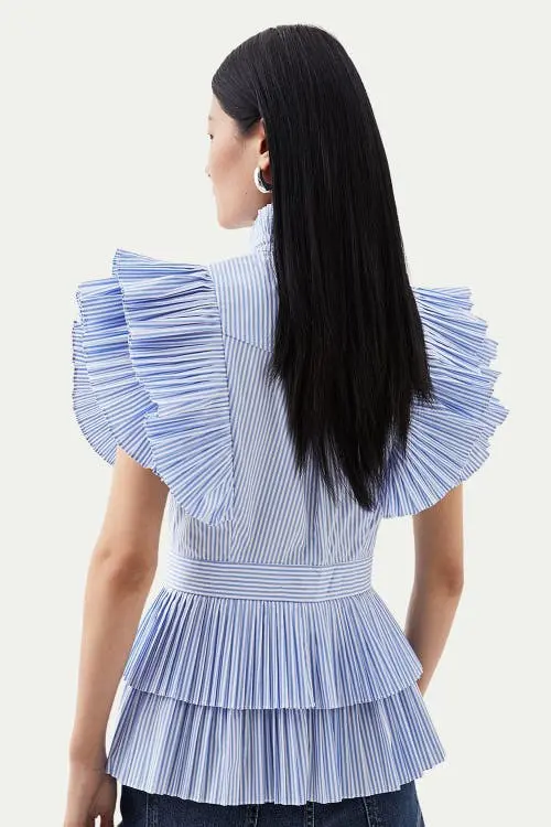 Karen Millen Sleeveless D Pleated Ruffle Blouse - Stripe