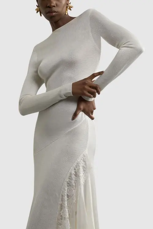 Karen Millen Slinky Lace Asymmetric Maxi Dress