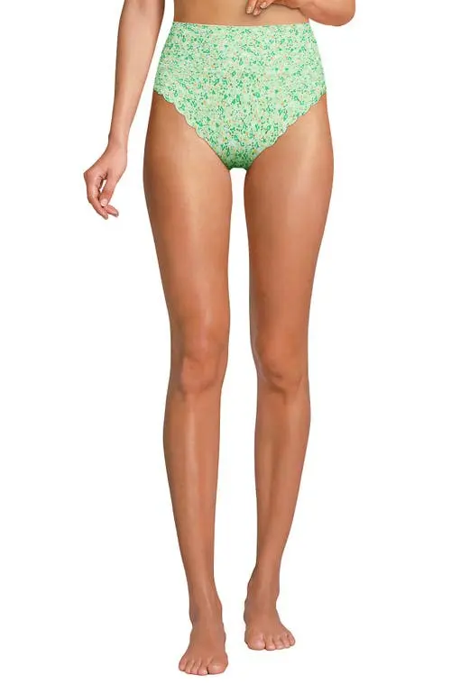 LANDS' END Tugless Scallop High Waisted Bikini Bottoms - Icy Mint Green Multi Floral