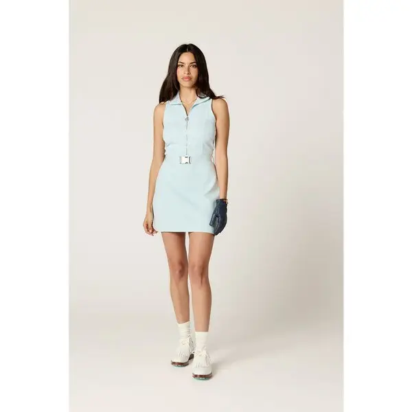 GOLDIE BYRD Belted Sleeveless Sport Dress - Light Blue