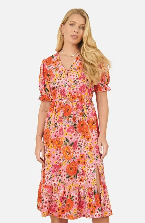 YUMI Printed V-neck Midi Dress