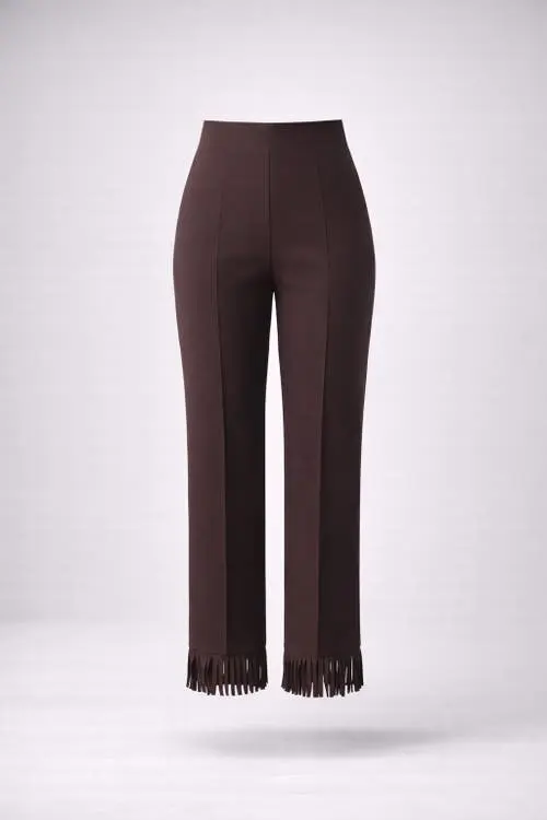 SABLE Brisal High-waist Straight-leg Fringe-hem Trousers