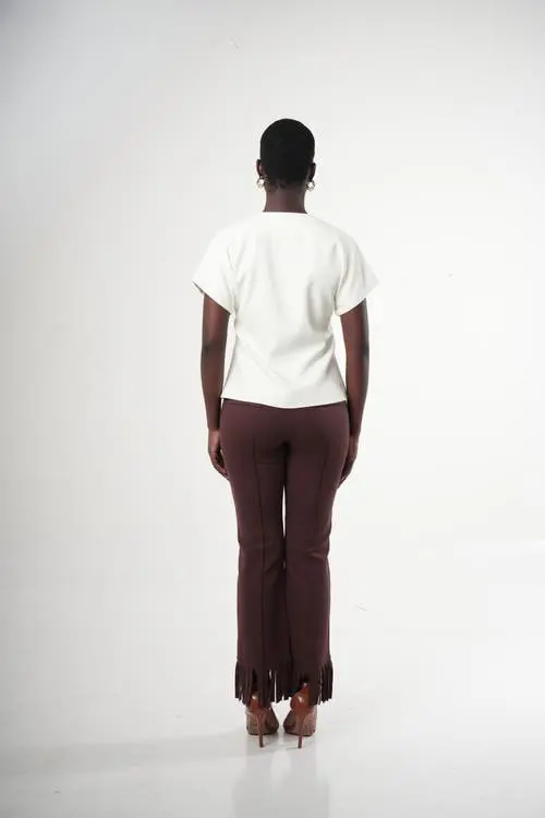 SABLE Brisal High-waist Straight-leg Fringe-hem Trousers