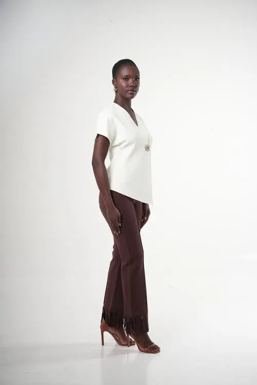 SABLE Brisal High-waist Straight-leg Fringe-hem Trousers
