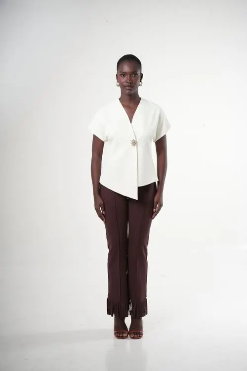 SABLE Brisal High-waist Straight-leg Fringe-hem Trousers
