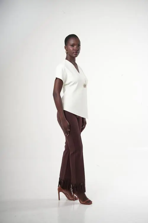 SABLE Brisal High-waist Straight-leg Fringe-hem Trousers