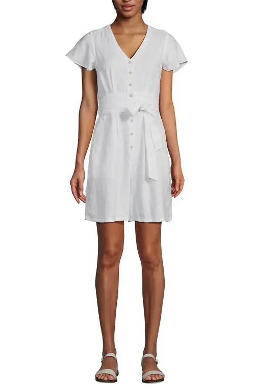 LANDS' END Flutter Sleeve Linen Romper - White