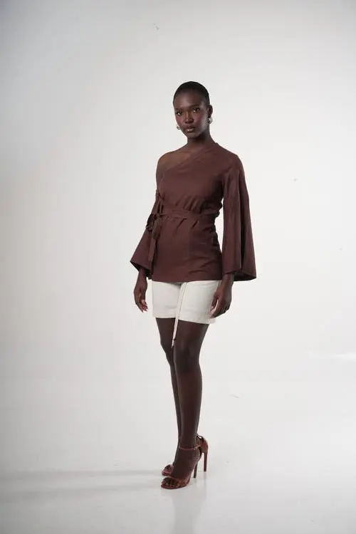 SABLE Cacao Convertible One-shoulder Blouse