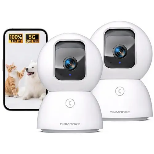 CINMOORE 2 Pack Smart Indoor Camera Dual-band Wifi6 - White