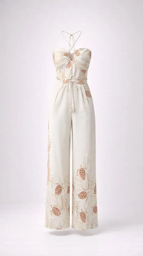 SABLE Costamar Linen-blend Halter Wide-leg Jumpsuit