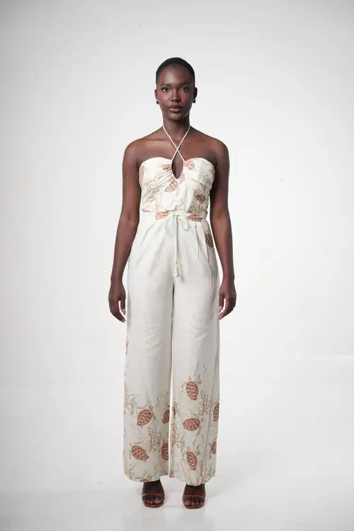 SABLE Costamar Linen-blend Halter Wide-leg Jumpsuit