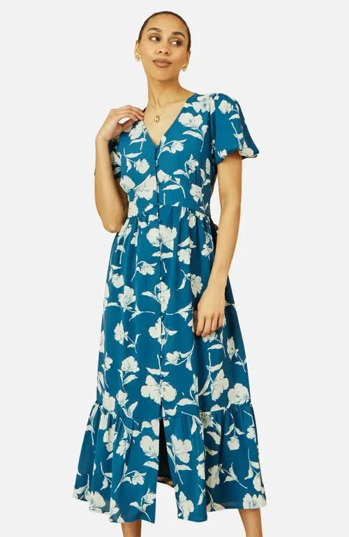 YUMI Floral Button Down Midi Dress