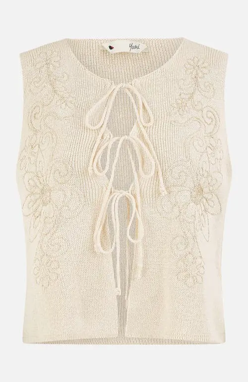 YUMI Embroidered Tie Front Waistcoat