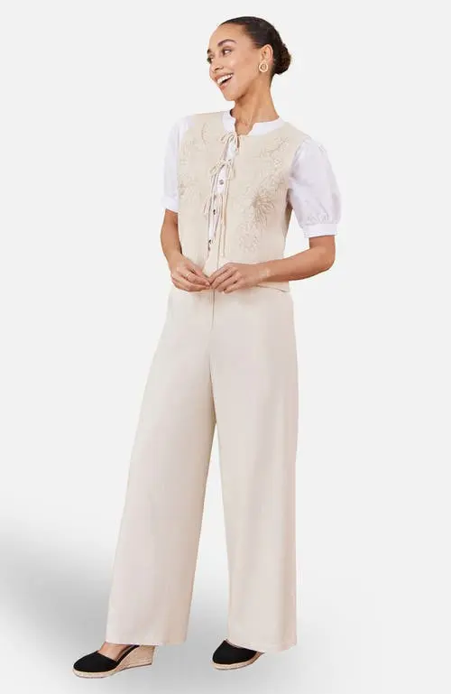 YUMI Embroidered Tie Front Waistcoat
