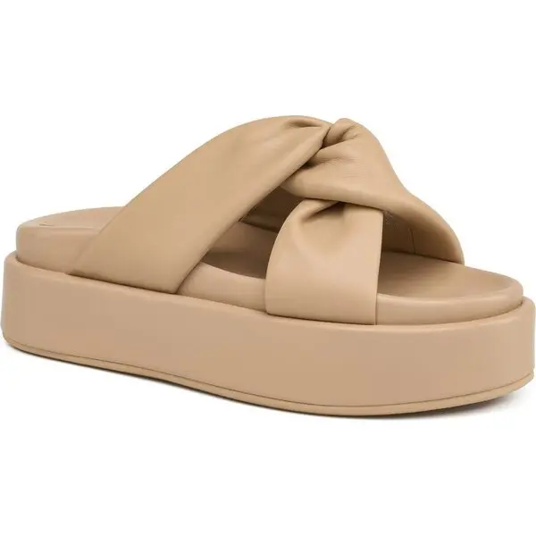 J/SLIDES NYC Yvette Leather Platform Slide Sandals - Sand
