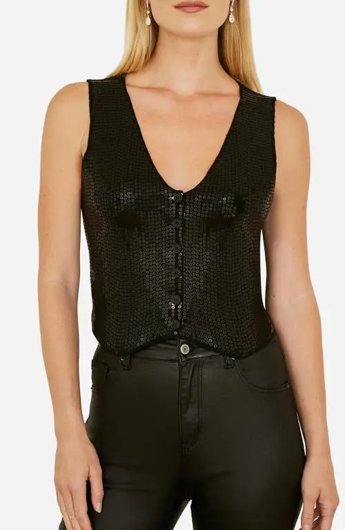 YUMI Sleeveless V-neck Sequin Waistcoat Top