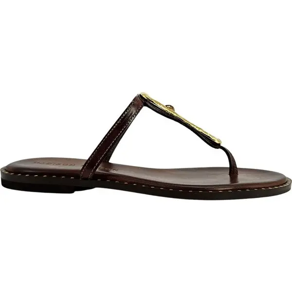 MADISON MAISON Leather Hammered Link Flat Sandal - Brown