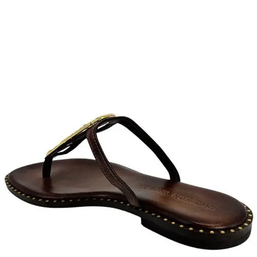 MADISON MAISON Leather Hammered Link Flat Sandal - Brown