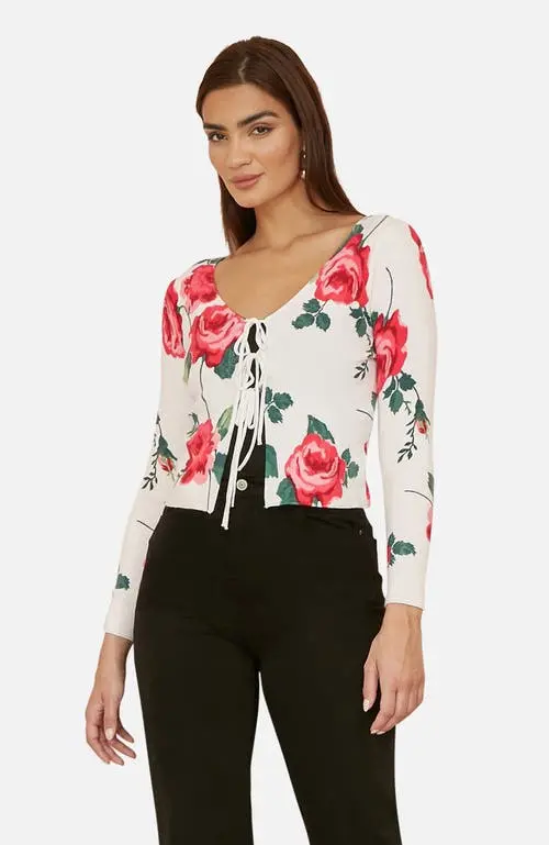 YUMI Long Sleeve V-neck Tie Front Cardigan - White