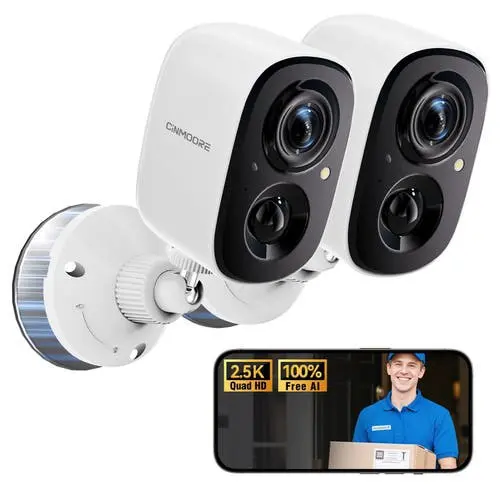 CINMOORE 2 Pack Smart Indoor Wifi Camera - White