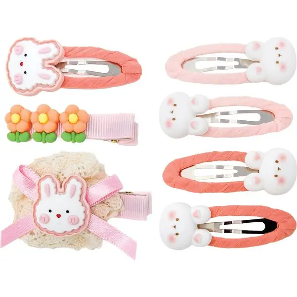 PUTTISU Bunny Hug Hair Clip Set Of 7 - Baby Pink & Coral