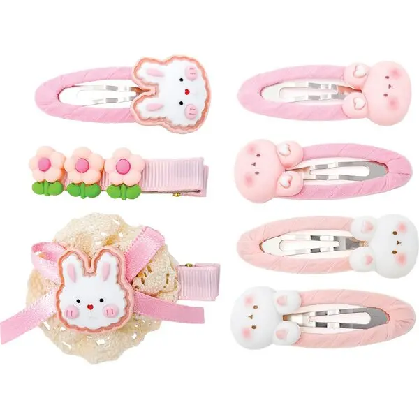 PUTTISU Bunny Hug Hair Clip Set Of 7 - Baby Pink & Pastel Pink