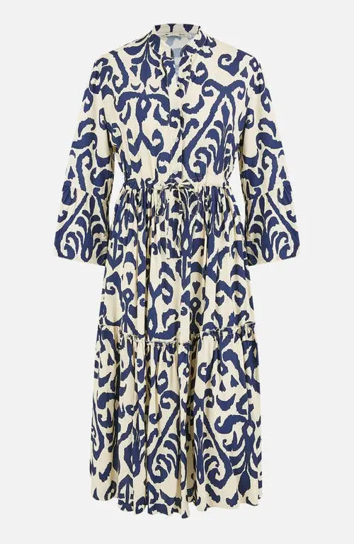 YUMI 3/4 Sleeve Block Print Kaftan Dress