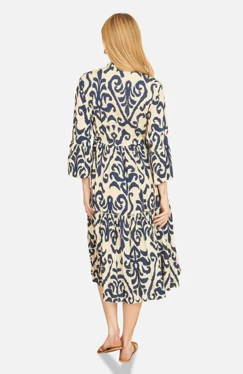 YUMI 3/4 Sleeve Block Print Kaftan Dress