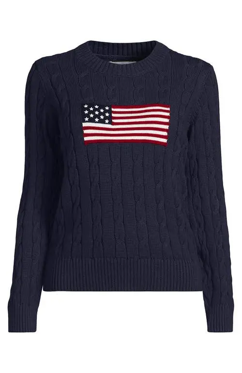 LANDS' END American Flag Cable Knit Drifter Sweater