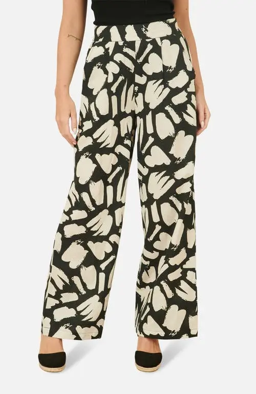 YUMI High Waisted Printed Wide Leg Trousers - Black
