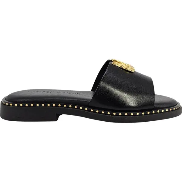 MADISON MAISON Leather Slide Sandal With Hardware - Black