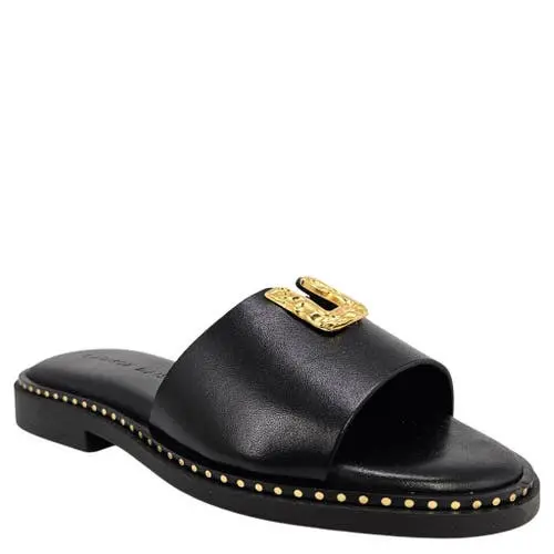 MADISON MAISON Leather Slide Sandal With Hardware - Black