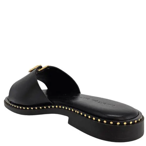 MADISON MAISON Leather Slide Sandal With Hardware - Black