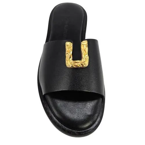 MADISON MAISON Leather Slide Sandal With Hardware - Black