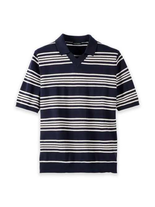 PAUL FREDRICK Cotton V-neck Polo - Navy