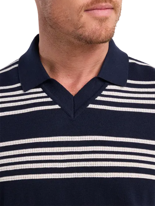 PAUL FREDRICK Cotton V-neck Polo - Navy