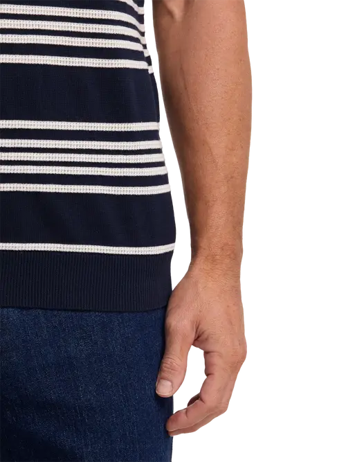 PAUL FREDRICK Cotton V-neck Polo - Navy