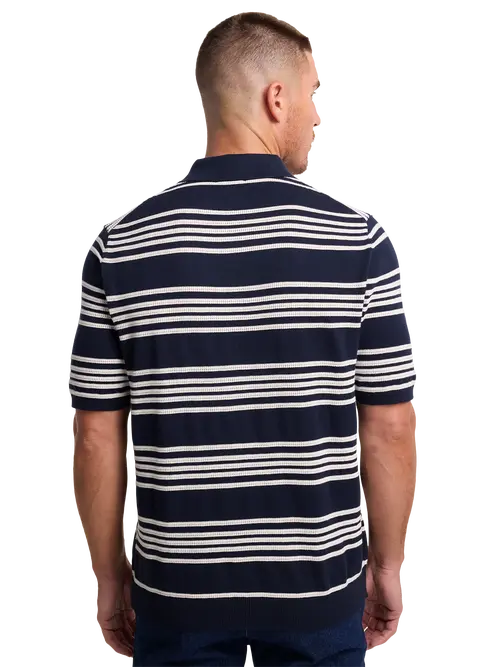 PAUL FREDRICK Cotton V-neck Polo - Navy