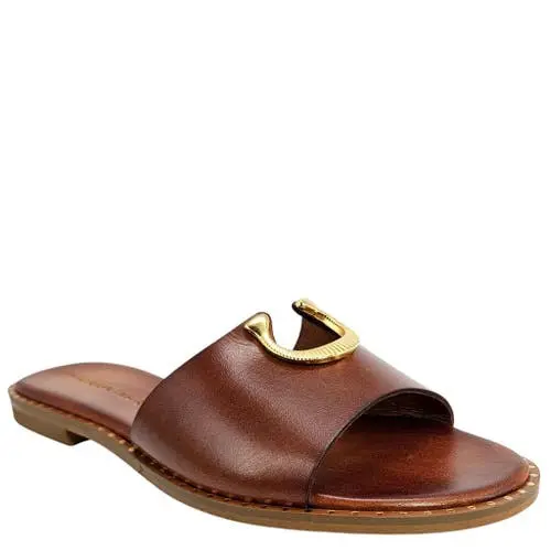MADISON MAISON Horse Shoe Buckle Leather Flat Sandal - Caramel