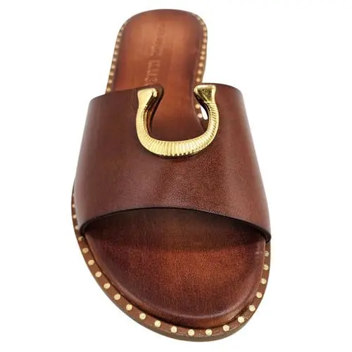 MADISON MAISON Horse Shoe Buckle Leather Flat Sandal - Caramel