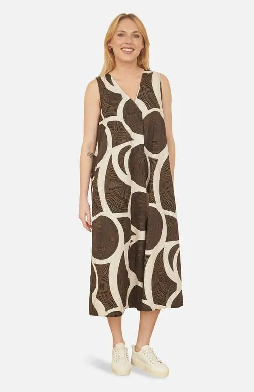 YUMI Sleeveless V-neck Midi Dress - Brown
