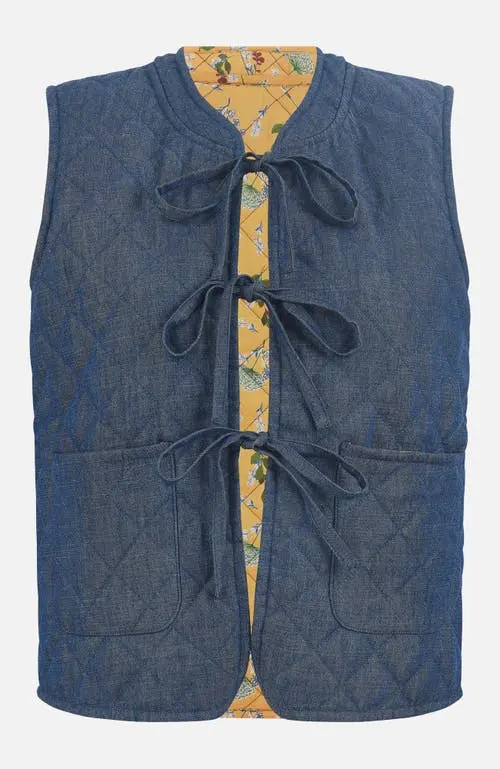 YUMI Reversible Quilted Tie-front Waistcoat