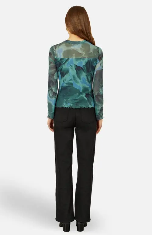 YUMI Long Sleeve Floral Mesh Top