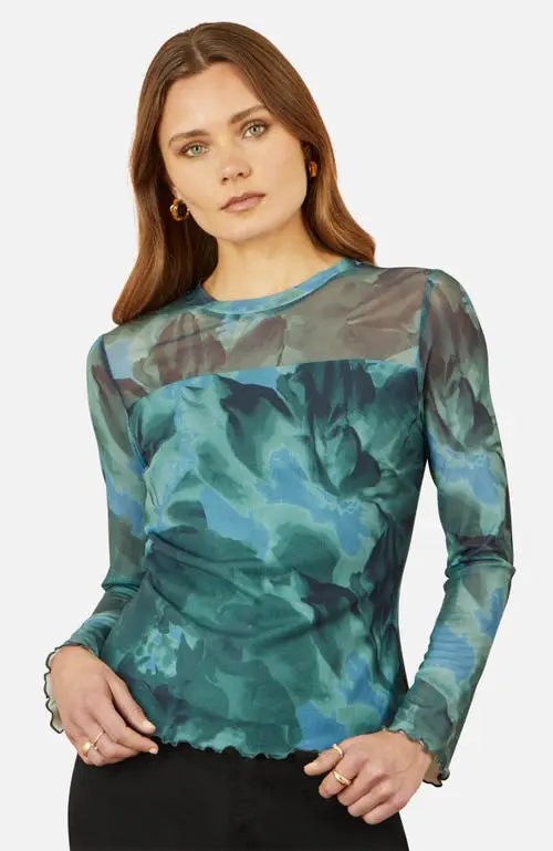 YUMI Long Sleeve Floral Mesh Top