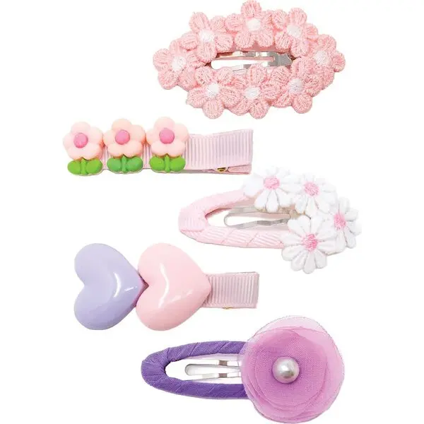 PUTTISU Tulle Blossom Charm Hair Clip Set - Pink & Lavender
